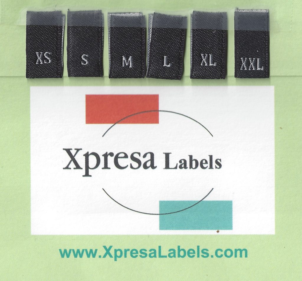 Woven Clothing Size Tags - Black/White - Xpresa Labels